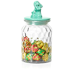 Red Co. 32.75 Oz Dimpled Glass Food Storage Jar with Mermaid Ceramic Airtight Lid, Clear/Teal Blue
