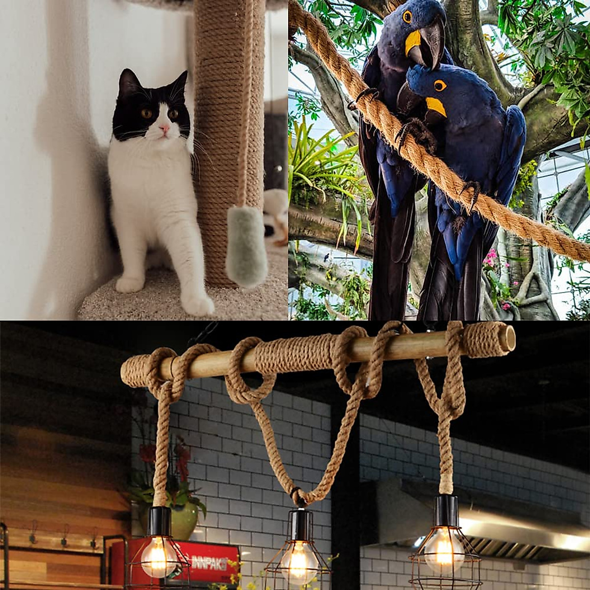 EMEKIAN Natural Jute Manila Rope, Twisted 4 Strand Fiber Hemp Rope for Sports, Decor, Pet Toys, Crafts, Tug of War, Fitness, Indoor & Outdoor Use, (3/4" x 49ft)