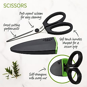 Wiltshire Staysharp Scissors, Kitchen Scissors with Built-in Sharpener, Sharp at All Times, Slim Design Scabbard, Pull-Apart, Soft Touch Handles for Easy Cleaning, Black, 10-Year Guarantee