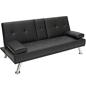 BUY JOY Entertainment Furniture Futon Sofa Bed Fold Up Down Recliner Couch Cup Holders