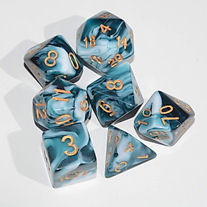 DND Dice 7Pieces, Teal Blue and White Mixed Polyhedral DND Dice for RPG MTG Table Game Dice