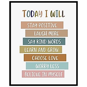 Today I Will, Positive Art Print, Kids Room Decor, Kids Affirmation Art, Nursery Decor, Kids Wall Art, Homeschool Art, Affirmation Print, 8x10 inch - UNFRAMED