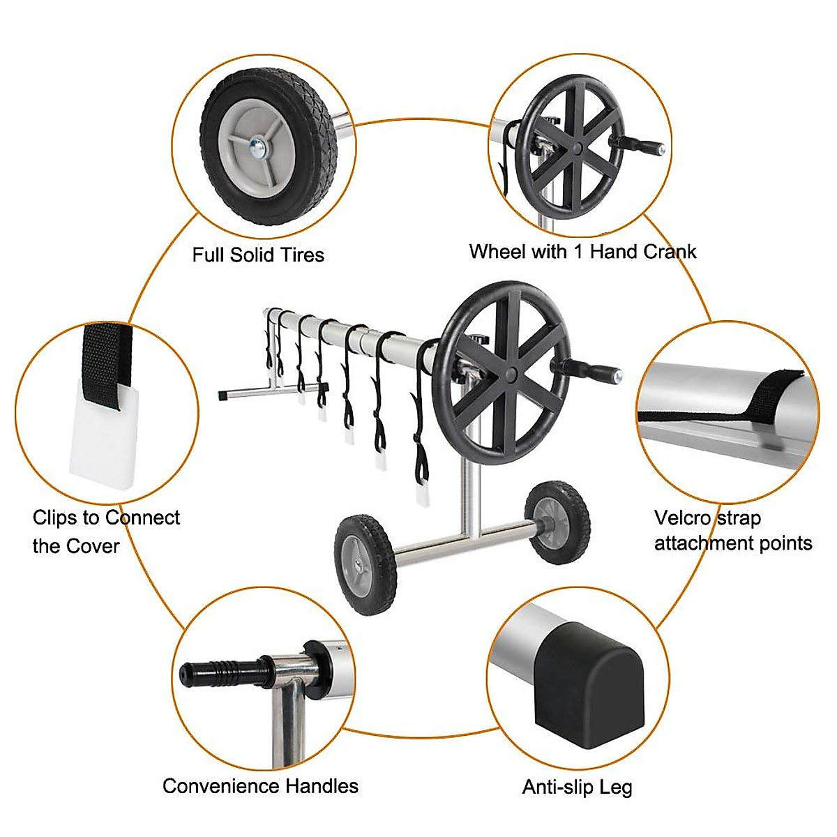 VINGLI 18 Feet Aluminum Solar Swimming Inground Pool Cover Reel Set, Up to 18-Feet Wide x 40-Feet Length