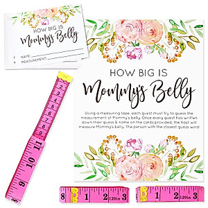 Sparkle and Bash Baby Shower How Big is Mommys Belly Game with 24 Cards, 3 Pink Measuring Tapes, 1 Sign (28 Piece Set)
