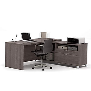 BESTAR Pro-Linea L-Shaped Office Desk, 72W, Bark Grey