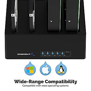 SABRENT Docking Station SSD/External Hard Disk/HDD 2.5/3.5 inch, USB 3.2 Gen 1, 4 Slots for SSD/HDD, with Power Supply and Fan, for SATA SSD/HDD, with 4 Separate ON/Off switches (DS-U3B4)