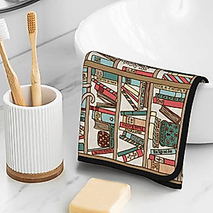 GLOVET Bookshelf with Cute Cat Kitten Soft Hand Bath Towels, Hand Towels for Bathroom Microfiber Hair Towel, Coral Velvet Drying Towel for Tea Pool Gym Beach Kitchen Towels