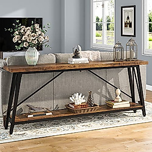 Tribesigns 70.9 Inches Extra Long Sofa Table Behind Couch, Industrial Entry Console Table for Hallway, Entryway & Living Room, Dark Brown