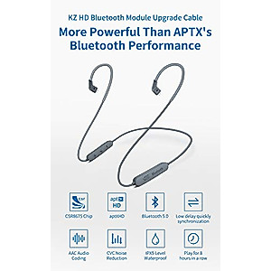 KZ HD Bluetooth V5.0 Headphone/Earphone Wireless Cable with Microphone Replacement for (C PIN (KZ-ZSN/ZSNpro/AS16/ZS10pro))