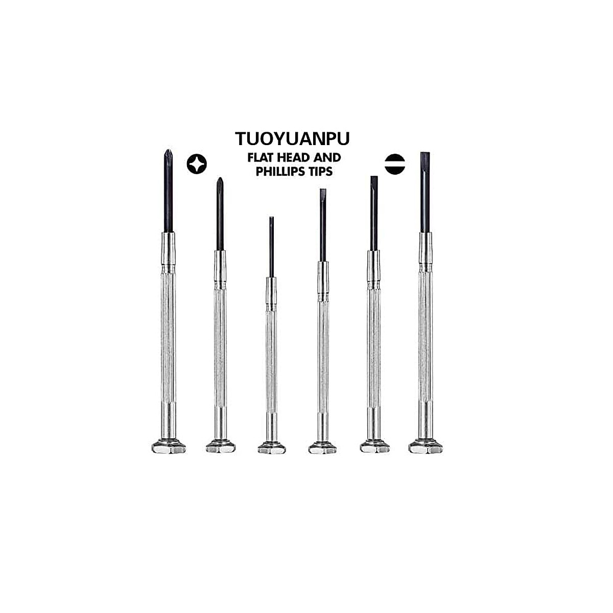 TUOYUANPU 6PCS Mini Screwdriver Set, Eyeglass Repair Kit Screwdriver，Precision Repair with 6 Different Sizes Flat head and Philips Screwdriver Sets,Ideal For Watch, Electronic Repairs