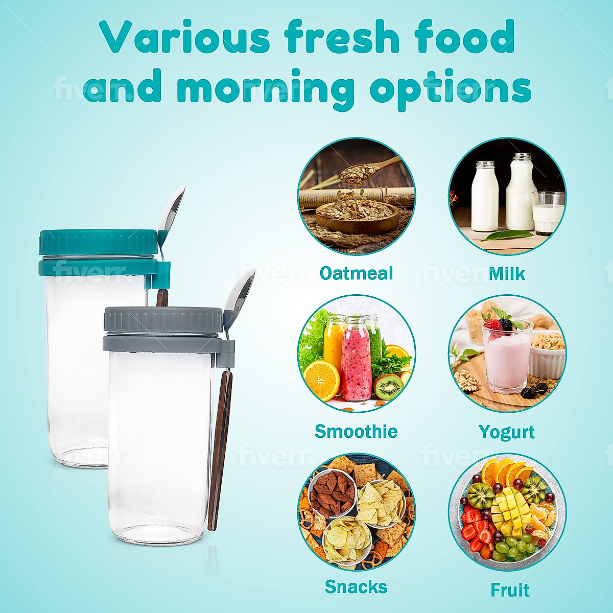 Blisome 22 oz Overnight Oats Jars with Lids and Spoons Set of 2, Extra Large Mason Jar, Yogurt Jars with Lids, Salad Jars, Reusable, Airtight, Go Snack Containers, Breakfast Containers to Go