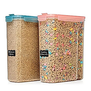 Shazo EXTRA Large 6.3L / 213Oz (SET of 2) Airtight Food Storage Cereal Containers for Bulk Food Storage Ideal for Pasta Rice, Flour and Sugar BPA Free Plastic Cereal Dispenser w/Labels + pen - Color