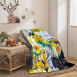 TONG XIAN Yellow Blanket,All Season Lightweight Plush and Warm Home Cozy Portable Fuzzy Throw Blankets for Couch Bed Sofa,Daisy Patchwork Throwing Blanket,Floral Throw Blanket,50"x60"