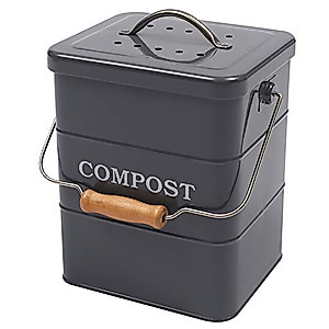 Xbopetda Stainless Steel Compost Bin for Kitchen Countertop,1 Gallon, includes Charcoal Filter,Compost Bucket Kitchen Pail Compost with Lid -Gray