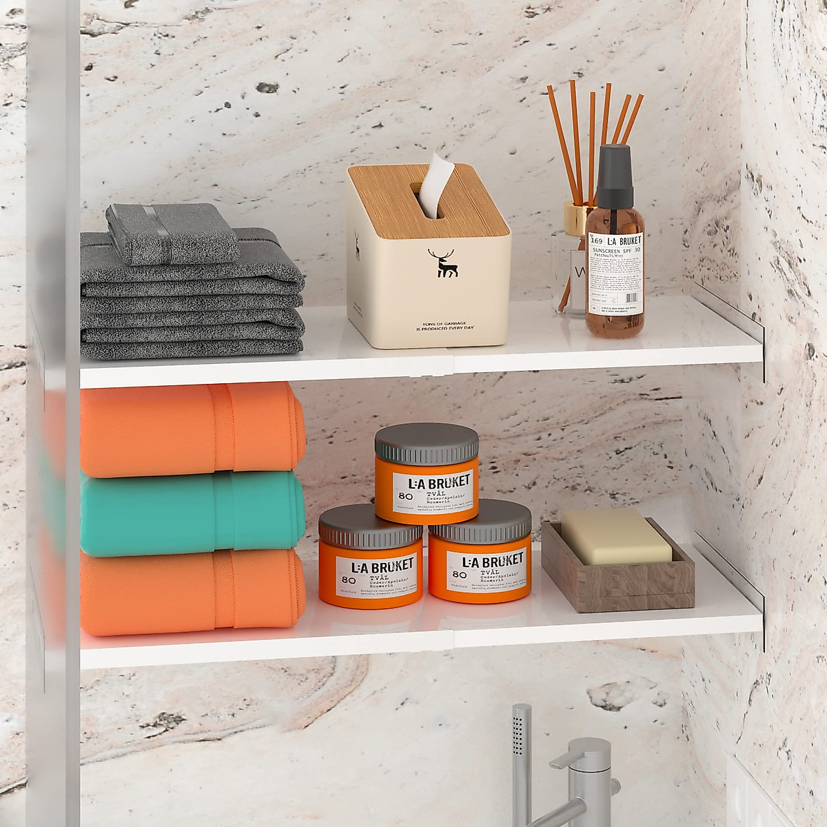 Redrubbit Adhesive Expandable Closet Shelf Organizers, No Drilling Heavy-Duty Metal Divider Separator for Kitchen Cabinet Wardrobe Cupboard Kitchen Bathroom Laundry Room，7.87"Width-2 pack