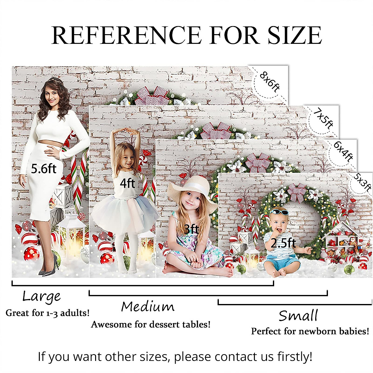 Mocsicka Christmas Photography Backdrop Xmas Candyland White Brick Wall Background Christmas Candy Canes Xmas Wreath Background for Kids Photo Booth Props (7x5ft (82x60 inch))