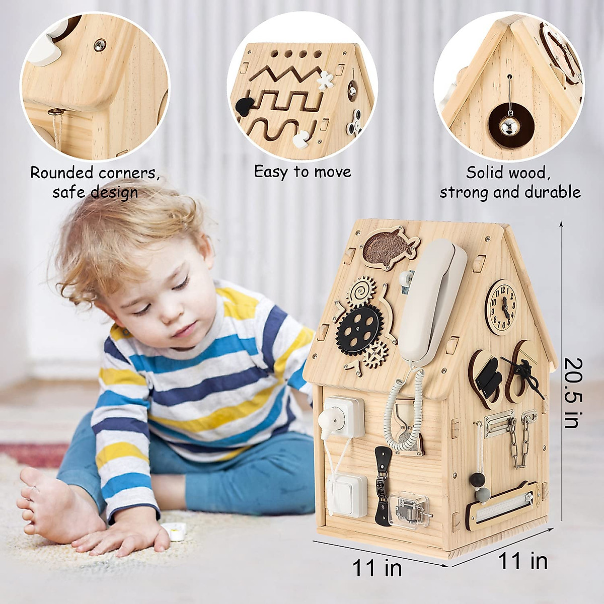 Montessori Busy House, Wooden Busy Board Toy for Toddlers, Preschool Learning Educational Toys, Sensory Board for Life Skills and Fine Motor Skill Learning, Best Gifts for 3+ Year Old Boys & Girls