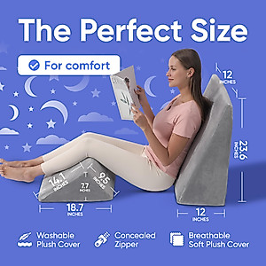 Bed Wedge Pillow – 2 Separate Memory Foam Incline Cushions, System for Legs, Knees and Back Support Pillow | Acid Reflux, Anti Snoring, Heartburn, Reading – Machine Washable, Grey