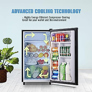 WANAI Single Door Fridge 3.2 Cu.Ft Refrigerator with Freezer, 5 Level Adjustable Thermostat, Fridge for Dorm Office Bedroom LED Light & Removable Glass Shelves, Black