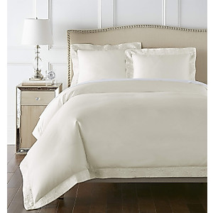 Luxury High End Embroidered Duvet Cover Set, 100% Certified Egyptian Cotton, Cool, Breathable, Ultra Soft, Sateen Weave, Hidden Zipper Closure, Comforter Cover 2 Pillow Shams (Ivory, King)