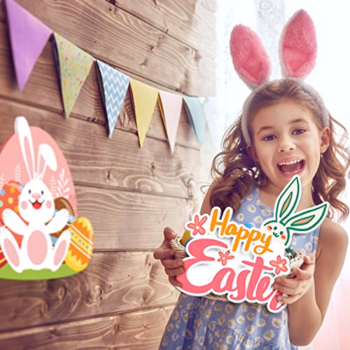 9 Pieces easter yard signs garden decorations outdoor, happy easter yard sign with Stakes, large ornaments for outside Corrugated Plastic Bunny Egg Chick