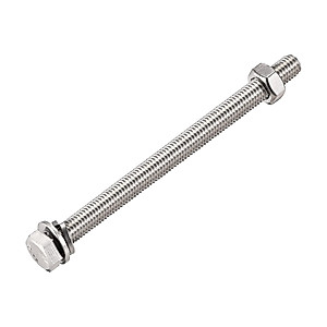 uxcell M10 x 140mm Hex Head Screws Bolts, Nuts, Flat & Lock Washers Kits, 304 Stainless Steel Fully Thread Hexagon Bolts 4 Sets
