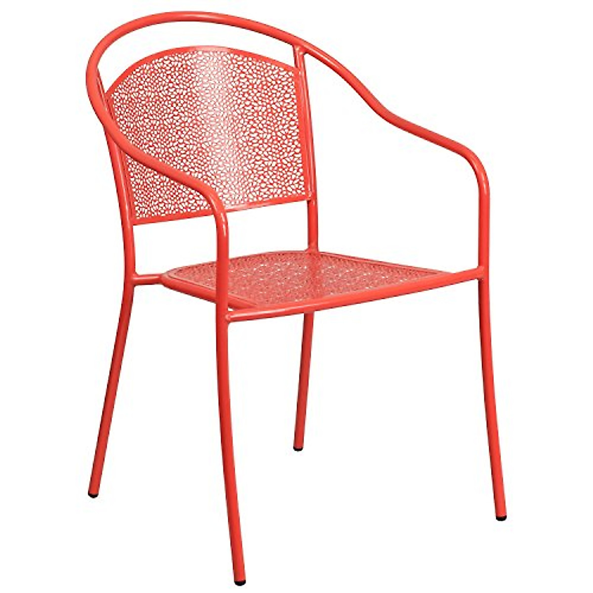 EMMA + OLIVER Commercial Grade Coral Indoor-Outdoor Steel Patio Arm Chair with Round Back