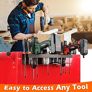 MUTUACTOR Super Power Tool Organizer,Non-slip 4 Drill Holder Magnetic Mount with 2 Layer Heavy Duty Metal Power Tool Storage Rack,Garage Tool Organizer Storage Screwdriver Plier Impact Drill Drivers