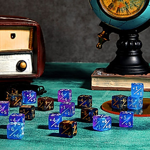 Sumind 24 Pieces MTG Dice Counters Token Dice Compatible with Magic The Gathering Dice Glitter D6 Dice Cube Loyalty Counter Dice Compatible with MTG, CCG, Card Gaming Accessory (Artsy Style)