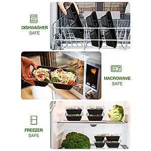 NEEBAKE 60 Sets 32oz Meal Prep Containers 2 Compartment - Plastic Food Storage Containers 2 Compartments with Lids