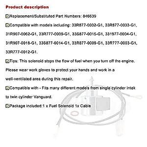 846639 Fuel Shut-Off Solenoid by Ohoho - Compatible with 846639 AUC11057 Lawn & Garden Equipment Engine