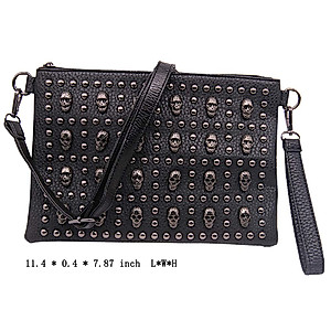 Women Rivets Skull Clutch Purses small Shoulder Bag Party Wristlet Handbag Bag Evening Long Purse