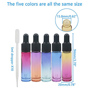 Newzoll 10Pcs Dropper Bottles Set, 10ml (1/3 oz) Gradient Glass Dropper Bottle with 5ml Tapered Plastic Droppers, Essential Oils Perfume Reusable Bottles Vial