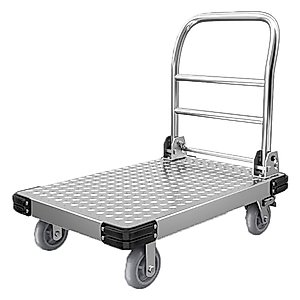 Generic Thicken Steel Material Dolly Cart Heavy Duty Hand Truck Flatbed Trolley Foldable Hand Truck for Groceries Shop, 75*48cm, Silver