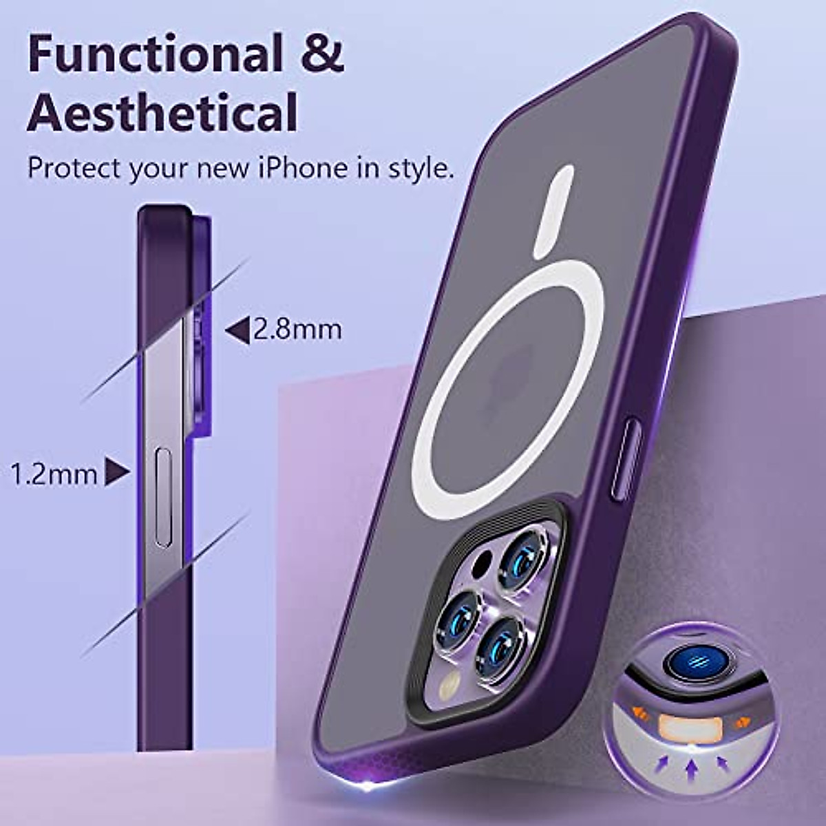 YLLZI [2 in 1 Magnetic Case with Charger Designed for iPhone 14 Pro Case, Compatible with MagSafe, Military-Grade Drop Protection, Slim Phone Case for 14 Pro 6.1'' 2022, Deep Purple