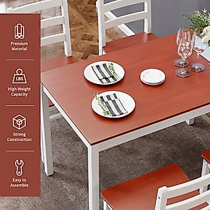 Alohappy 5 Piece Kitchen Table and Chairs Set for 4, Rectangular Pinewood Dining Table Set for Dining Room, Kitchen Room Furniture, Space-Saving & Easy Assembly (Red)