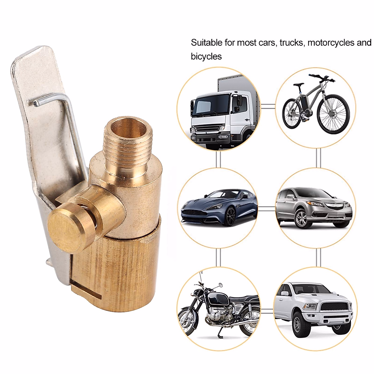 Tire Inflator Chuck, Brass Air Chuck Open,Tire Inflator Chuck Tyre Quick Inflation Clip Clamp Connector for Car Motorcycle with Valve