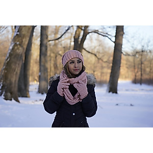 Funky Junque Oversized Beanie, Glove, & Scarf Bundle: Violet