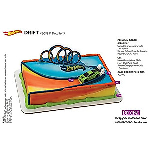 DecoSet® Hot Wheels Drift Birthday Cake Decorations, 2-Piece Topper with Race Car and 3D Racetrack Plaque, Create Action-Packed Racing Cakes for Birthdays and Parties