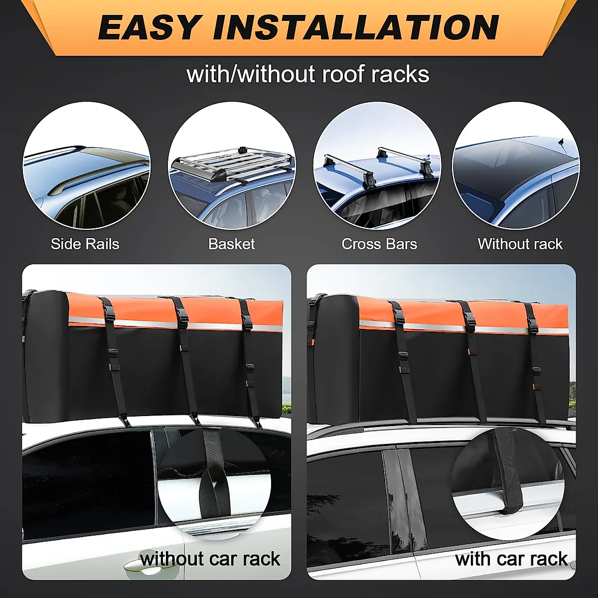 Sailnovo Rooftop Cargo Carrier 20 Cubic PVC Car Roof Cargo Carrier Waterproof Soft-Shell Includes Anti-Slip Mat, 6 Door Hooks, Car Top Carrier for Top of Vehicle with/Without Roof Rack Cross Bar