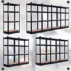 ERGOMASTER Storage Shelves Metal Garage Shelving Unit 4-Shelf Adjustable Heavy Duty Boltless Organizer Rack for Home Warehouse Pantry Office 64" W x 16" D x 63" H（Black,2Pack）