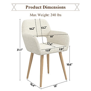 GOOLON Home Office Desk Chair Set of 1, Corduroy Fabric Vanity Chair for Makeup with Hollow Backrest, Comfy Armchair Wood Frame with Strudy Metal Legs, Beige