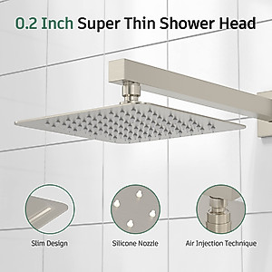 SunCleanse Shower Faucet Set with Valve, 8 Inch Square Shower Head and Handle Set, Single Handle Shower Trim Kit with Extra Long Shower Arm, Brushed Nickel