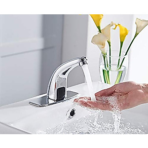 Greenspring Bathroom Sink Faucet Automatic Sensor Touchless with Hole Cover Plate Hands Chrome Vanity Modern Faucets Commercial with Control Box and Temperature Mixer