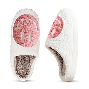 Smile Face Slippers for Women Happy face slippers Retro Soft Plush Warm Slip-on Slippers, Cozy Indoor Outdoor Slippers