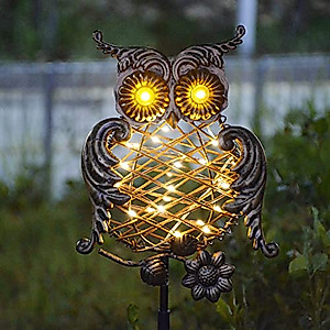 Abkshine Solar Powered Owl Decor, LED Solar Owl Lights, Outdoor Garden Gifts for Mom, Owl Gifts for Women Owl Lovers, Rustic Metal Owl Stake Ornaments for Lawn Yard Patio Pathway Christmas Decorations