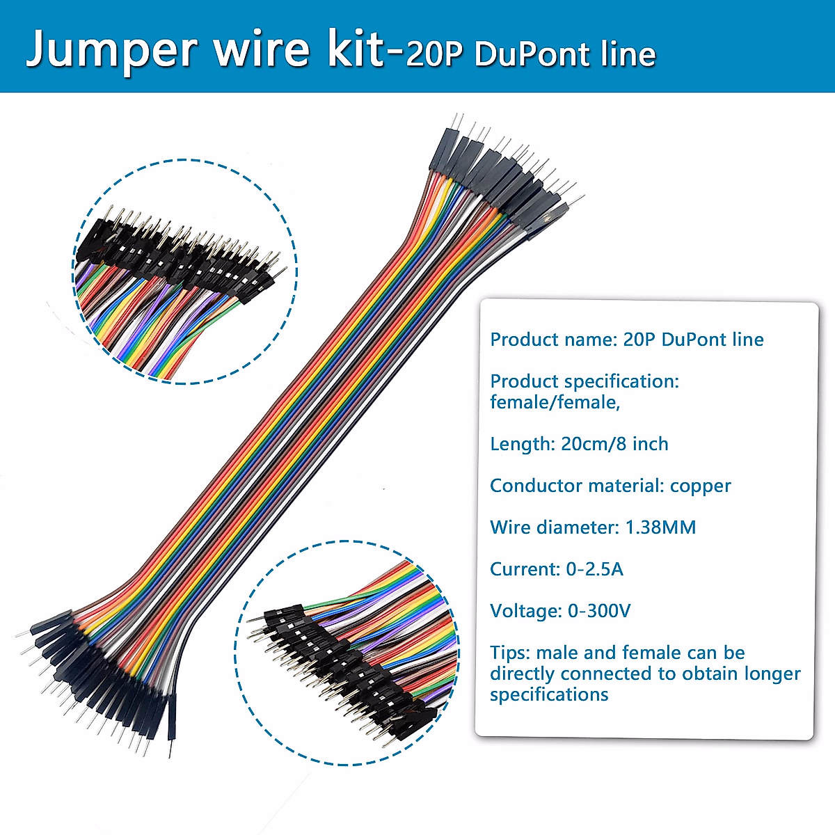 Minidodoca 840 Pcs Breadboard Jumper Wire Cables for Arduino, 14 Values, 2 mm/0.08"-125 mm/4.92" U-Shape Magnetic Jumper Wires Assortment kit & 20Pcs 20cm/8 inch Length Dupont Cable Assorted Kit
