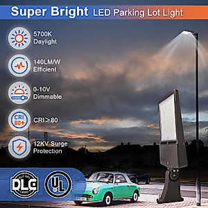150W LED Parking Lot Light, 5700K 21000LM(140LM/W) Outdoor Commercial LED Shoebox Lights with Yoke Mount, [600W HPS Equiv.] Area/Street/Arena/Security Lighting, AC100-277V, UL&DLC Listed
