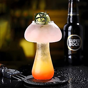 USEEKRIL Mushroom Glasses Creative Mushroom Shaped Drinks Cup Set of 2 Clear Mushroom Cocktail Glass Cups 8oz Wine Glasses for Party Drinking for KTV Home Bar Club (Transparent)