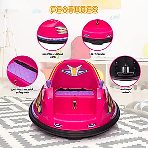 TOBBI DIY Sticker Race Bumper Car for Kids Ages 3-8 Year Old, 6v Ride on Electric Bumper Car Toys w/ 360 Spin, LED Lights, ASTM-Certified, Rosy+Purple
